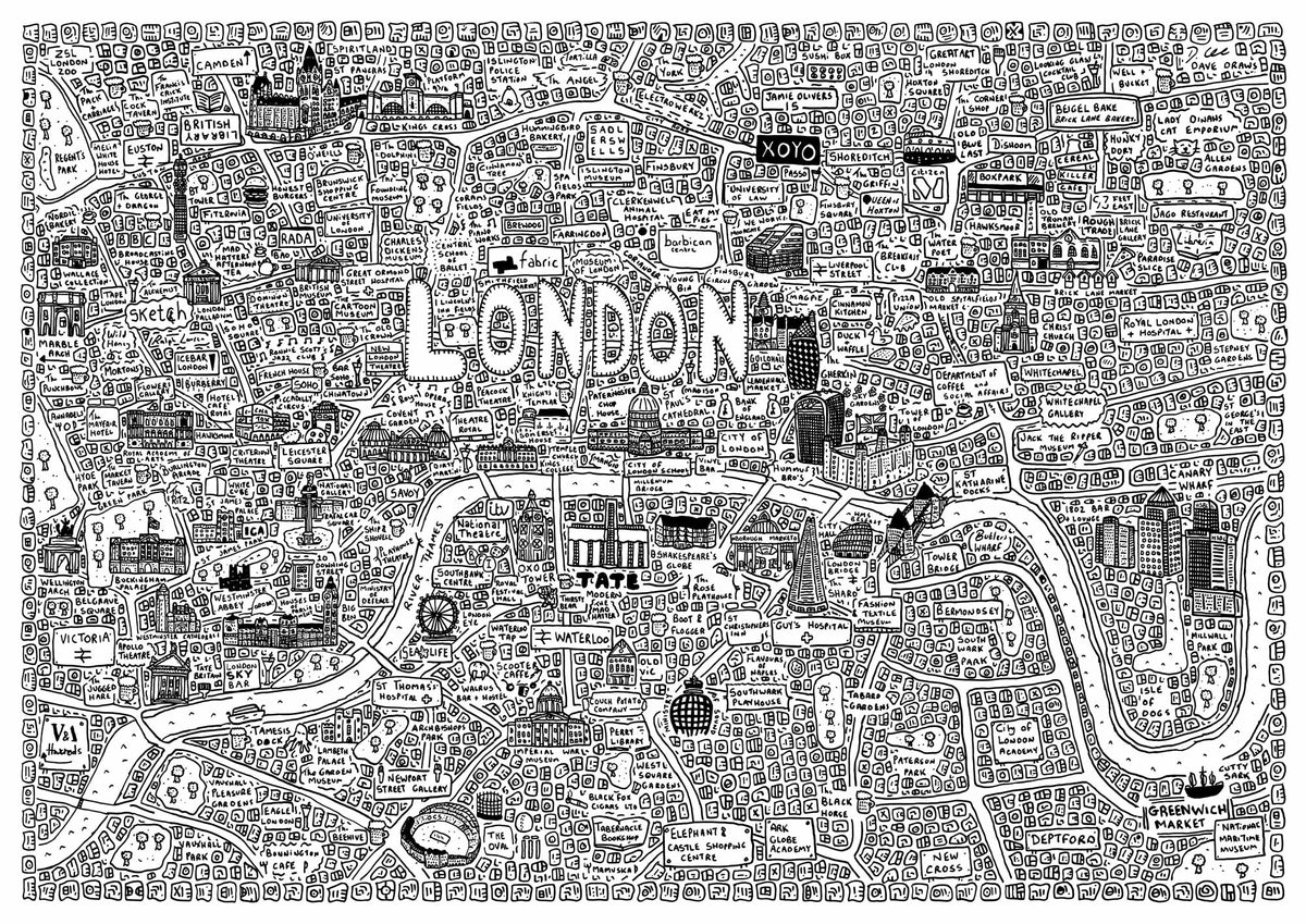 Playful Illustration - London Doodle Map - Framed Art Print | London ...